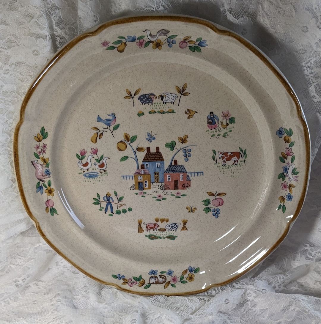 Dinner Plate, Heartland Vintage Stoneware Pottery, Farm Scenes, Mfg by ...