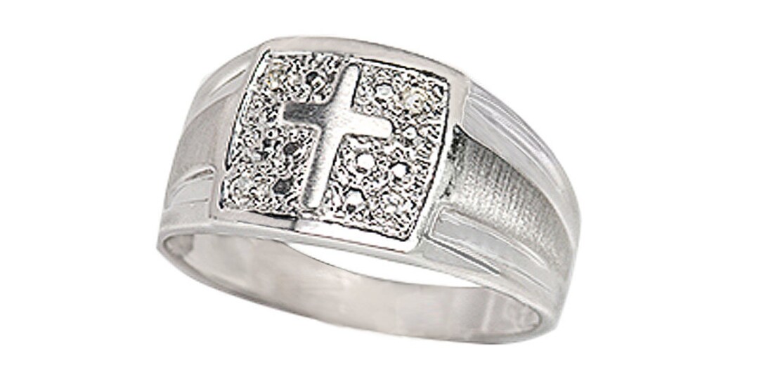 Sterling Silver Cross Men's Ring With Genuine Diamond Accent R723 - Etsy