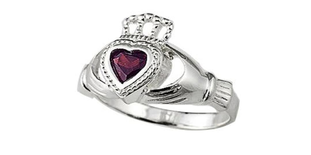 Sterling Silver Claddagh Ring With Garnet Gemstone (R399-G) - Etsy