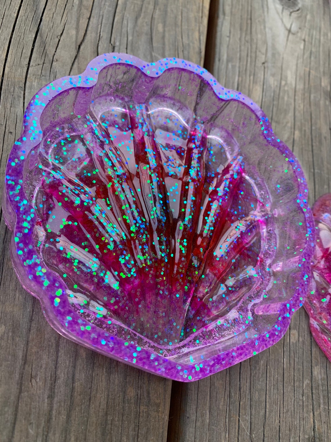 Seashell Glitter & Pink and Purple Ink Resin Keepsake Trinket - Etsy