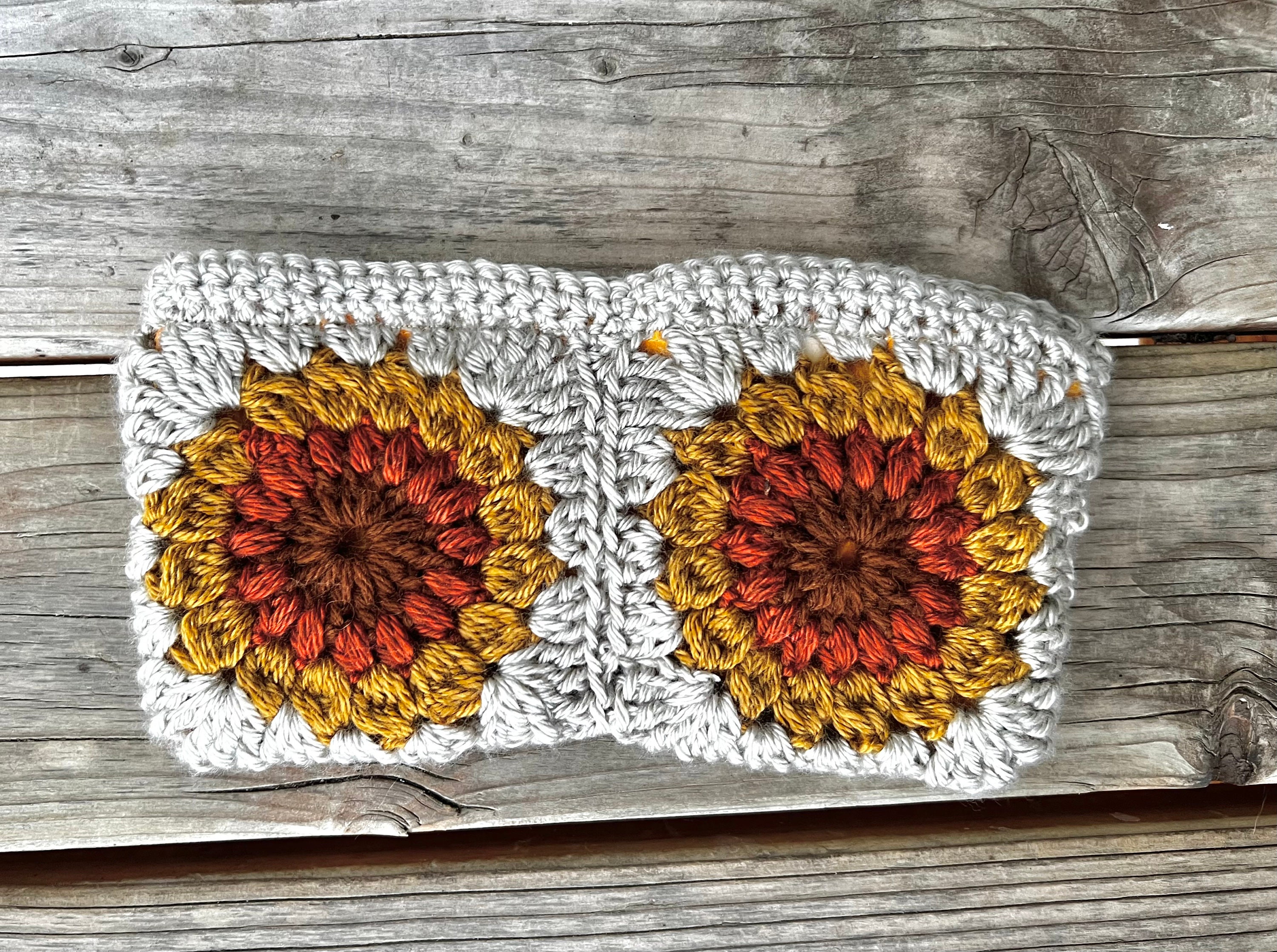 Cream, Gold, Rust and Brown Lined Sunflower Pouch With Snaps | Crochet or Knit Notion Bag ...