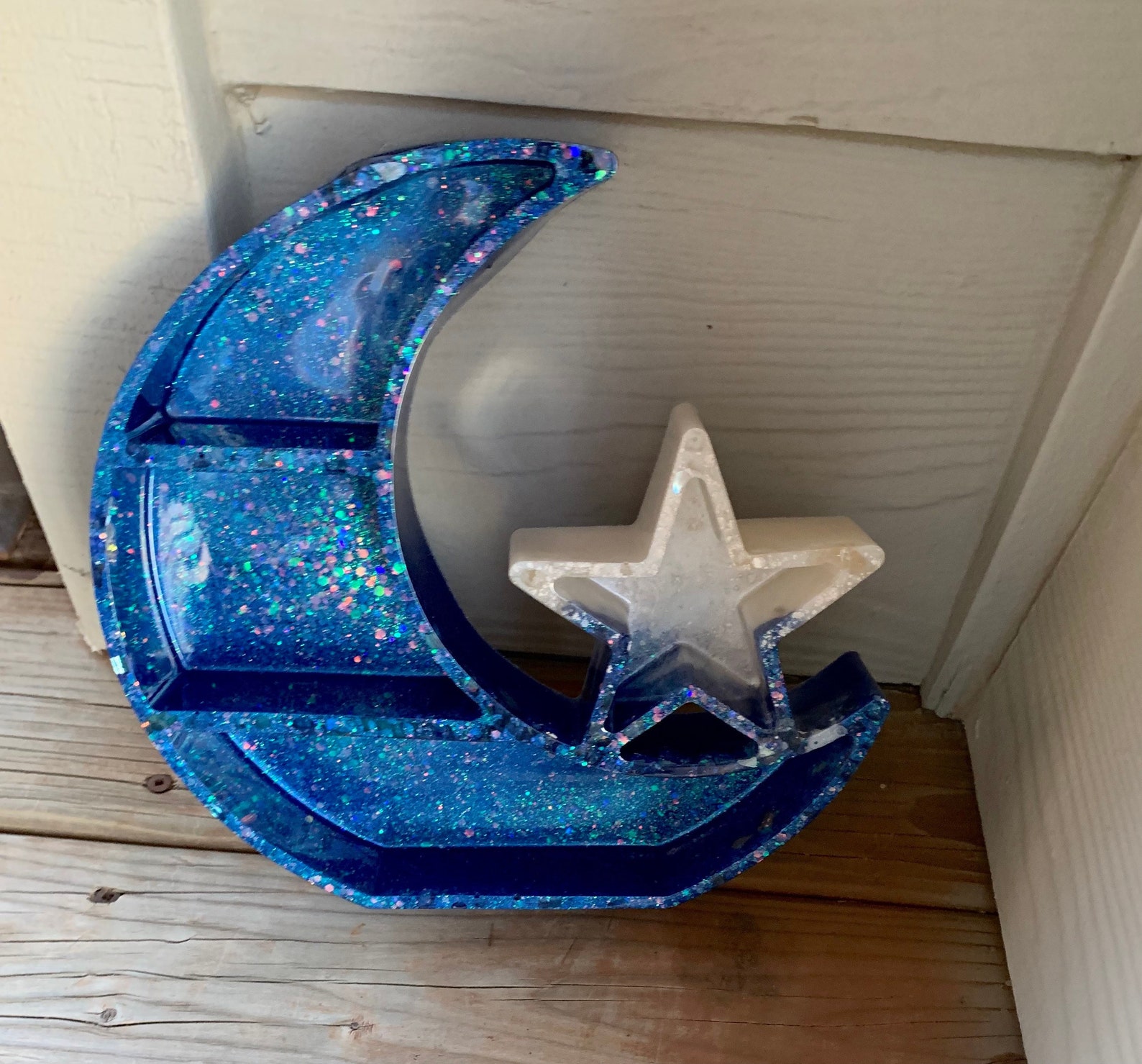 Deep Blue Sparkle Crescent Moon & Star Shelf Collectable - Etsy