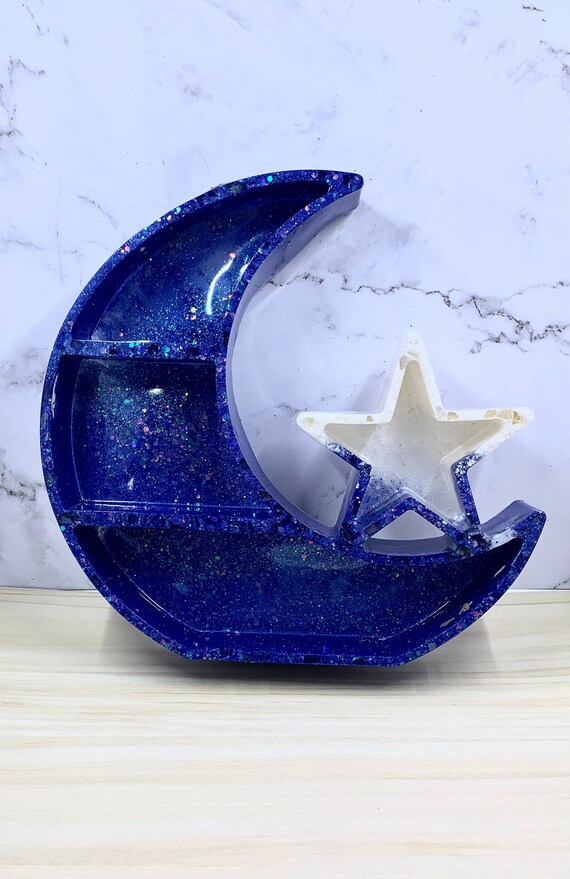Deep Blue Sparkle Crescent Moon & Star Shelf Collectable | Etsy