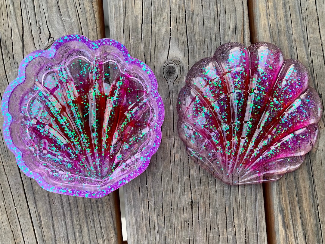 Seashell Glitter & Pink and Purple Ink Resin Keepsake Trinket Box ...