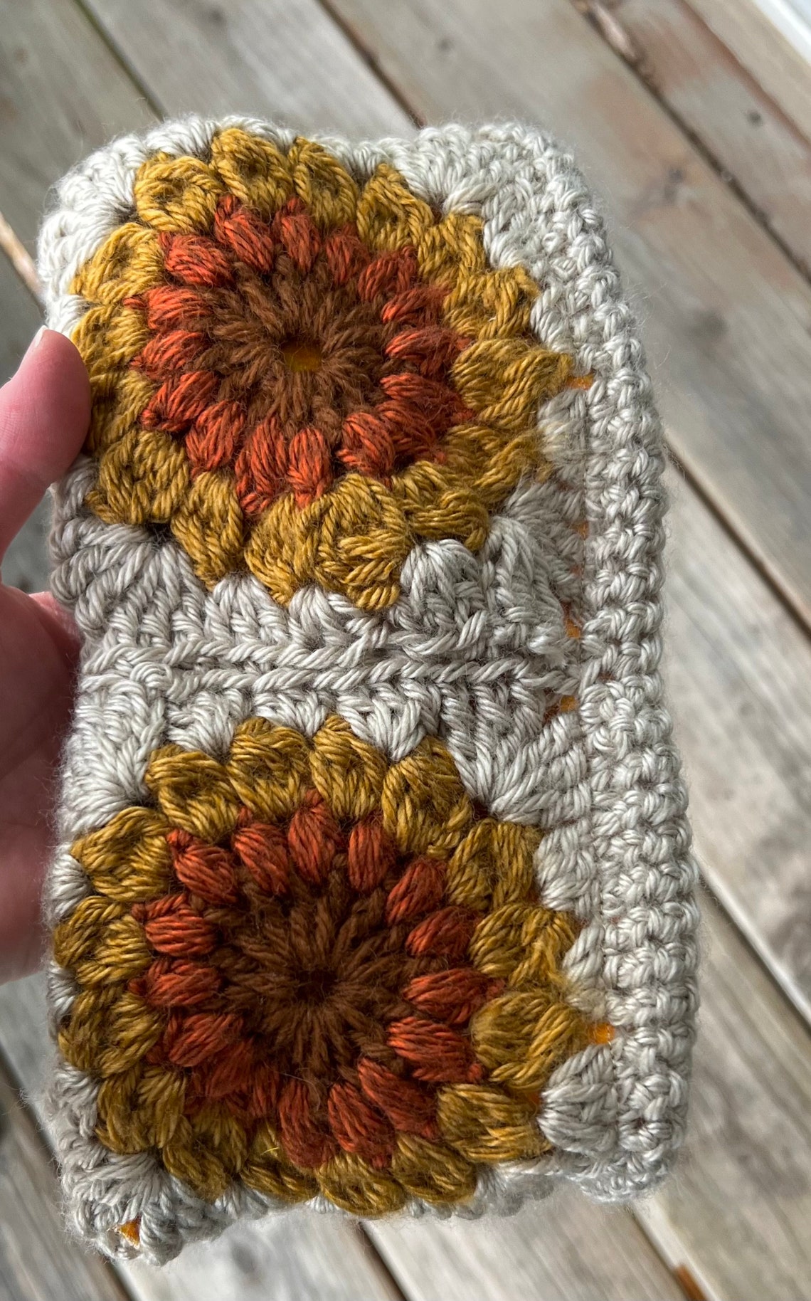 Cream, Gold, Rust and Brown Lined Sunflower Pouch With Snaps | Crochet or Knit Notion Bag ...