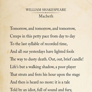 Macbeth Tomorrow and Tomorrow Shakespeare Book Page Style Literary ...