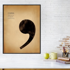 Comma, Writing, Punctuation and Grammar Art Print. Fine Art Paper ...