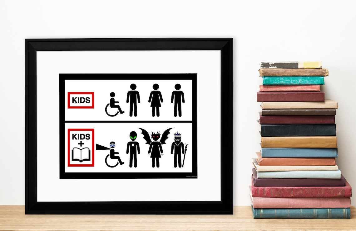 Kids on Books Sign Style Fine Art Print. Multiple Sizes and | Etsy