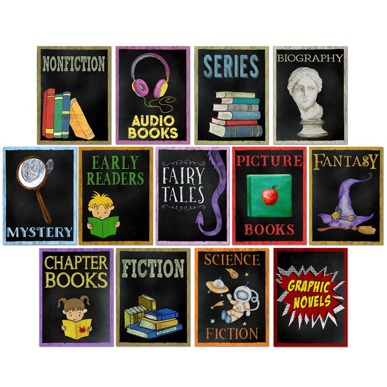 Library and Classroom Literary Labels. Book Organization Set - Etsy