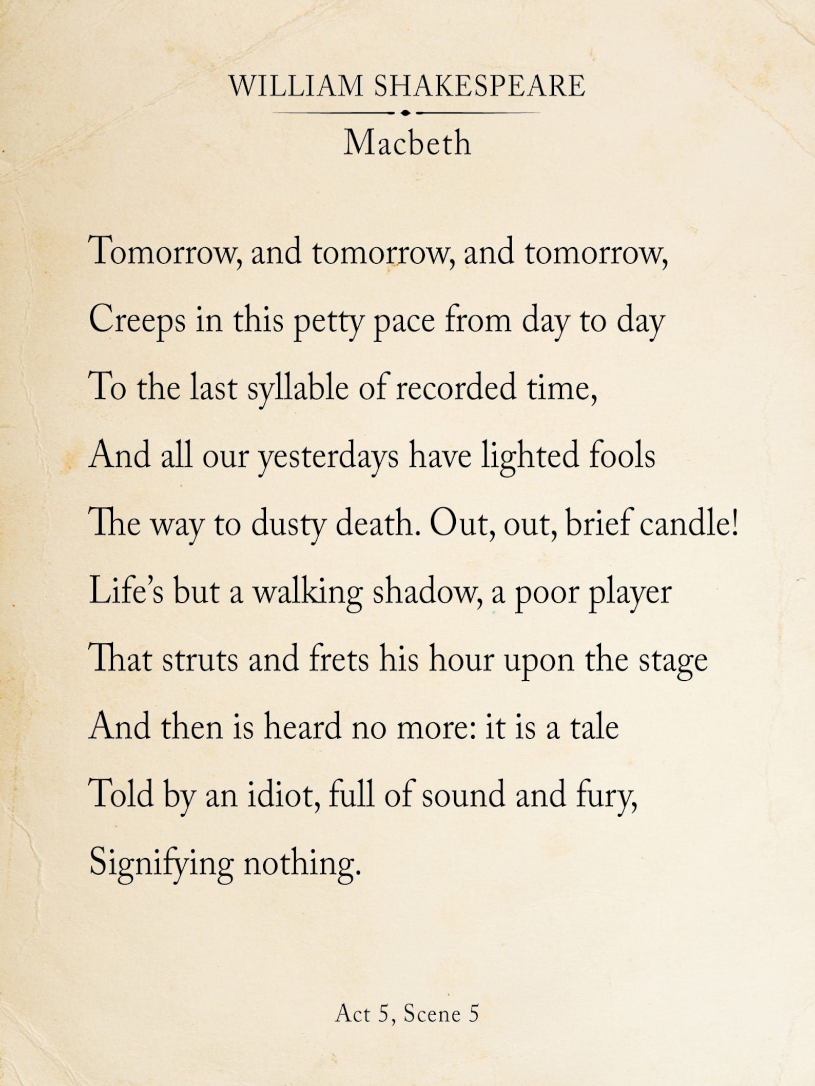 Macbeth Tomorrow and Tomorrow Shakespeare Book Page Style Literary ...