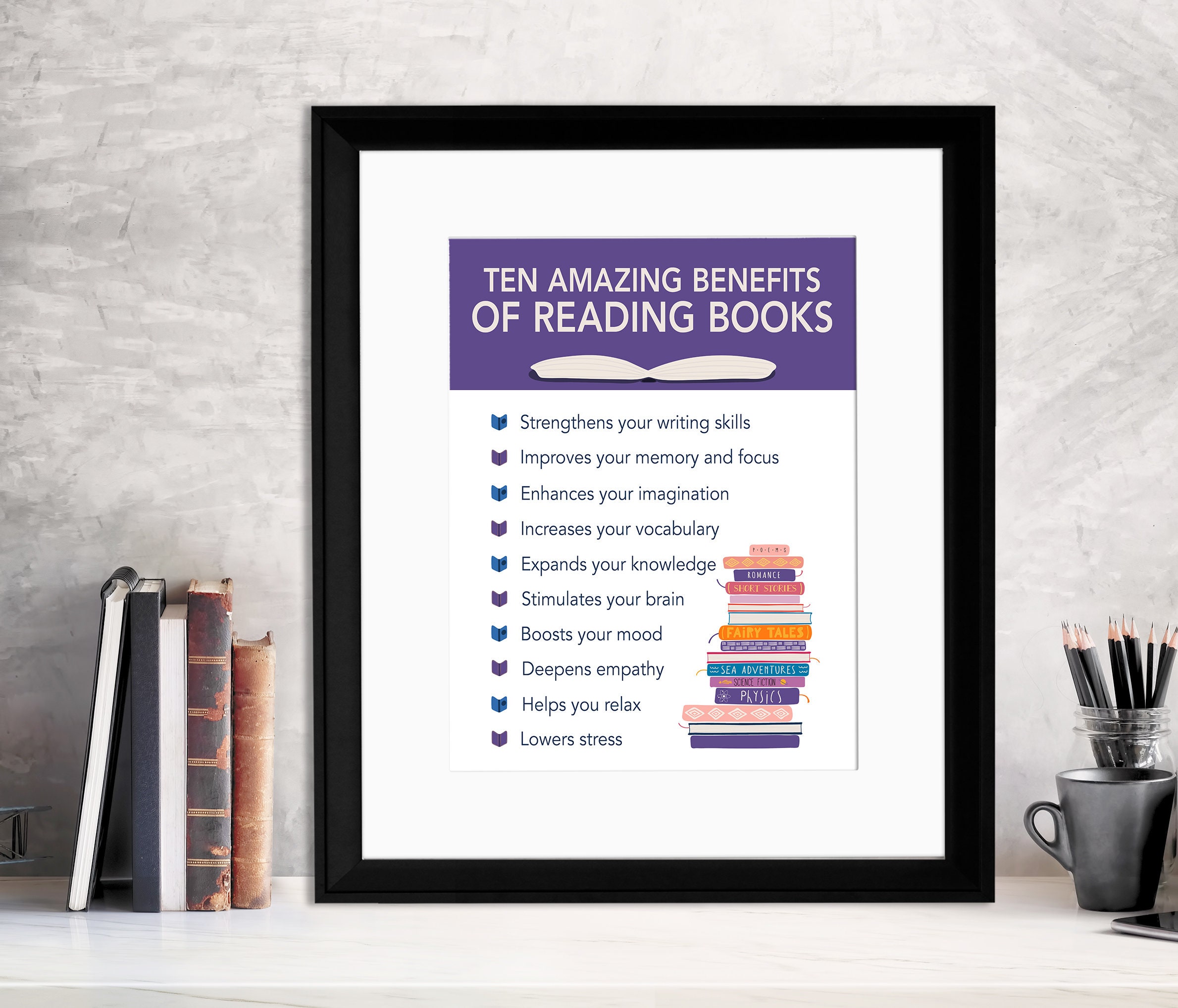 Ten Amazing Benefits of Reading Books Fine Art Print. Multiple Sizes ...