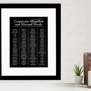 Commonly Misspelled Words Writing Print. Three Colors. Fine Art Paper ...