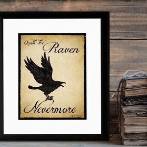 Edgar Allan Poe Quoth the Raven Nevermore Literary Quote. Vintage Style ...