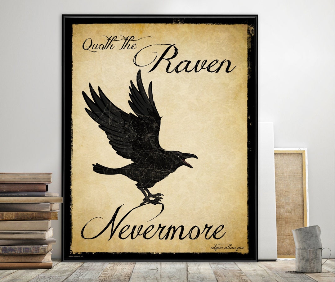 Edgar Allan Poe Quoth the Raven Nevermore Literary Quote. Vintage Style ...