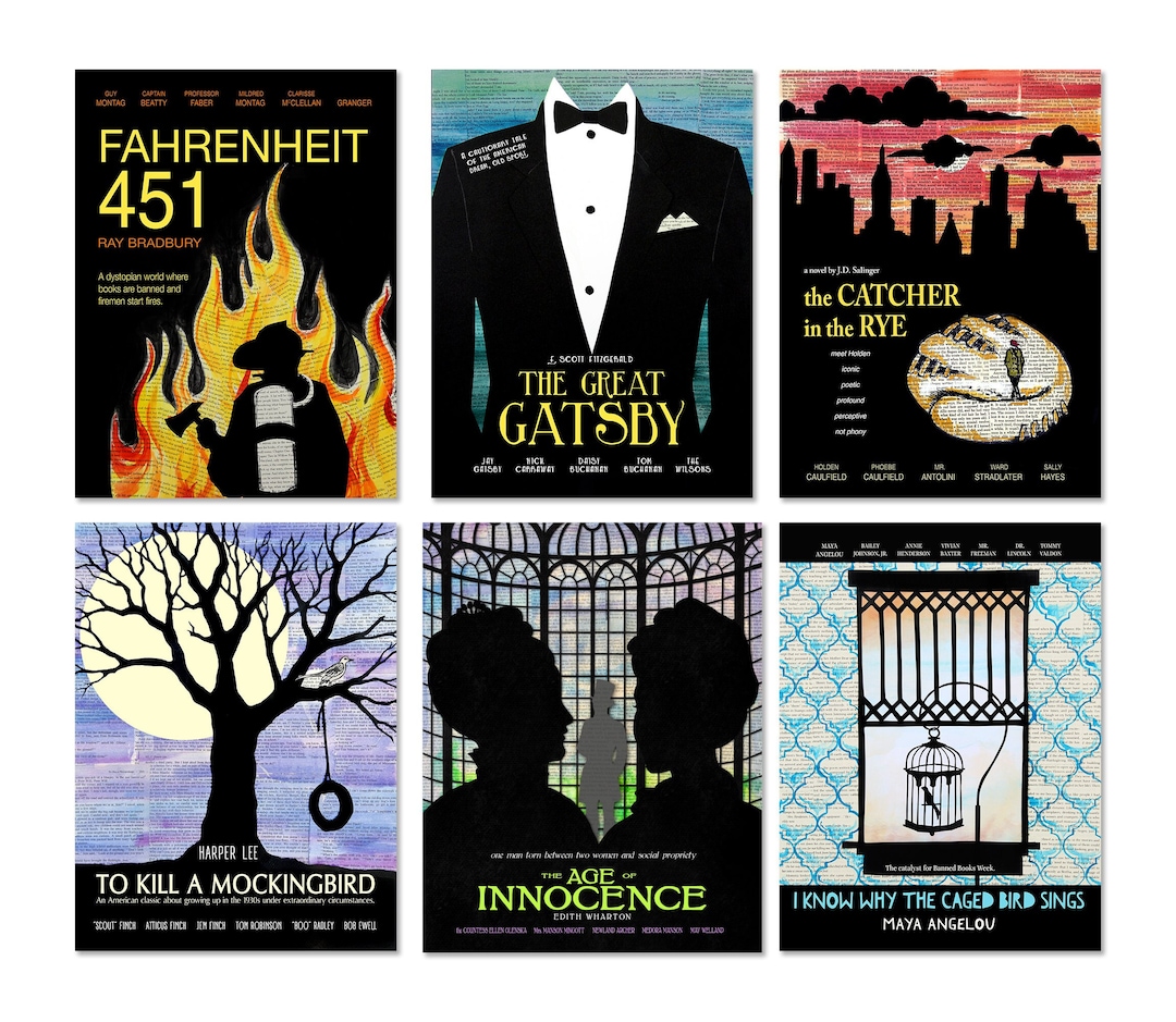 Classic Novels - Movie Style Poster Set of Six. Literary Set. Fine Art ...