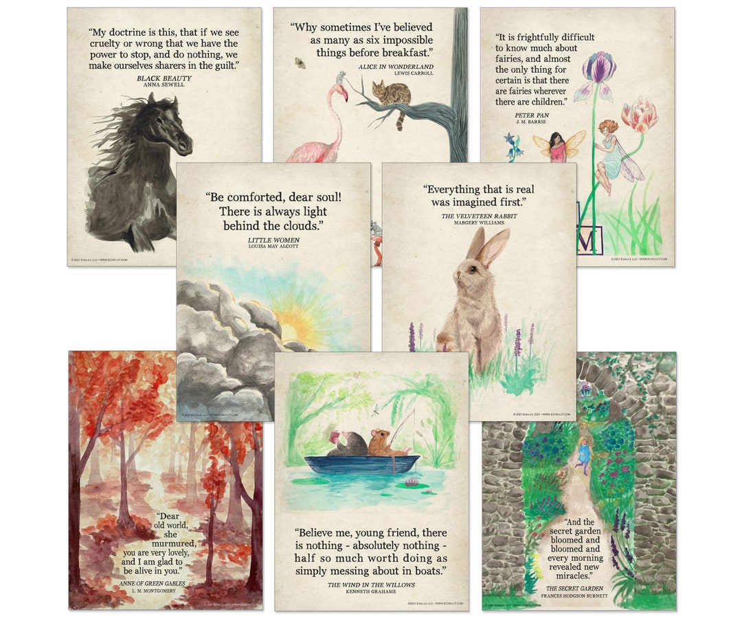 Children’s Vintage Style Literary Watercolor Art Print Quote Set. Fine ...