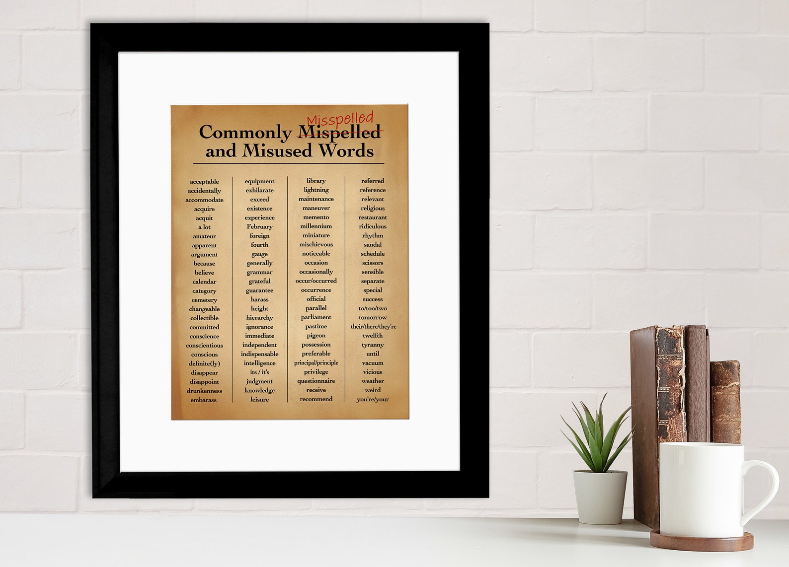 Commonly Misspelled Words Writing Print. Three Colors. Fine Art Paper ...