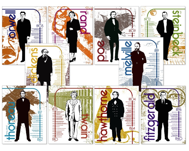 Important Authors Literary Timeline Poster Set. Discount - Etsy