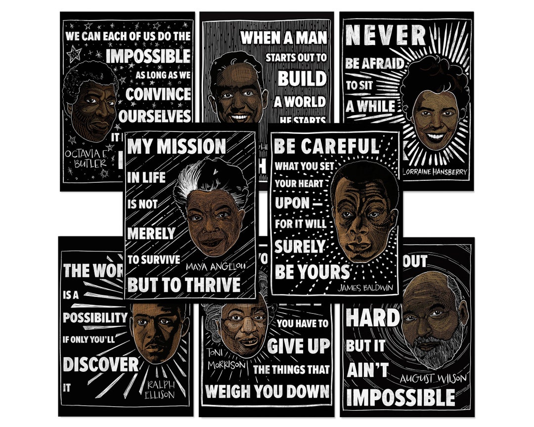 Twentieth Century Black Authors 8 Poster Set. Fine Art Paper, Laminated ...