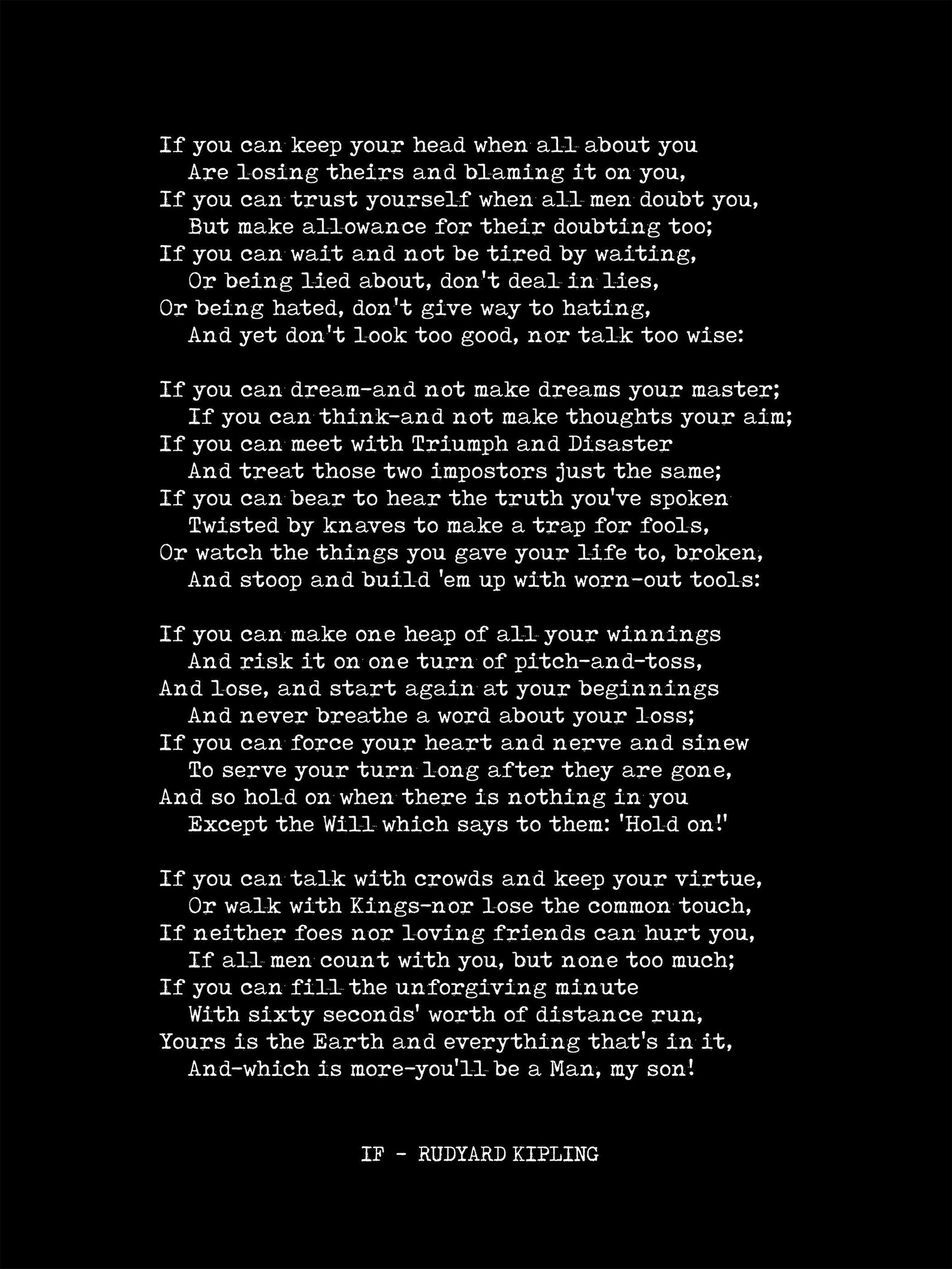 Rudyard Kupling If Quote Print. Fine Art Paper, Laminated, or Framed ...