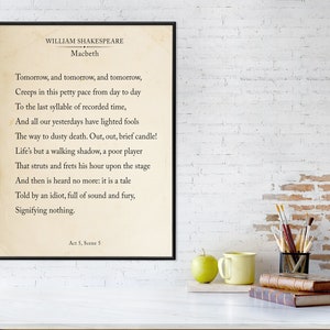 Macbeth Tomorrow and Tomorrow Shakespeare Book Page Style Literary ...