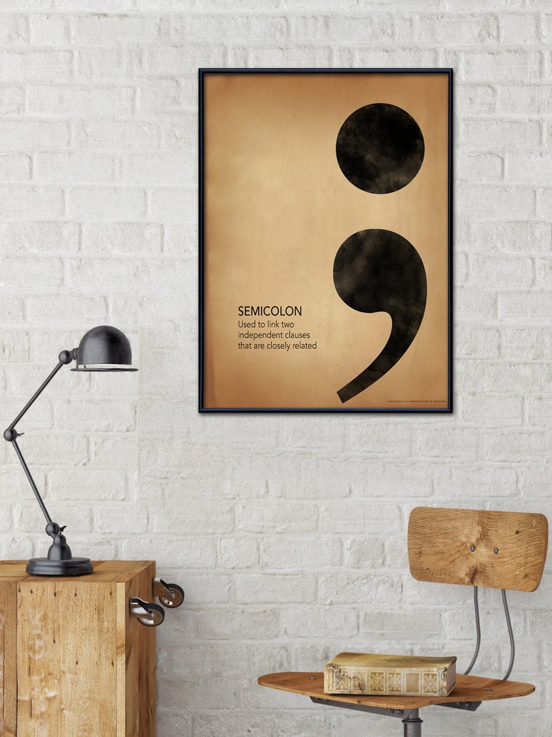 Semicolon, Writing, Punctuation and Grammar Art Print. Fine Art Paper ...