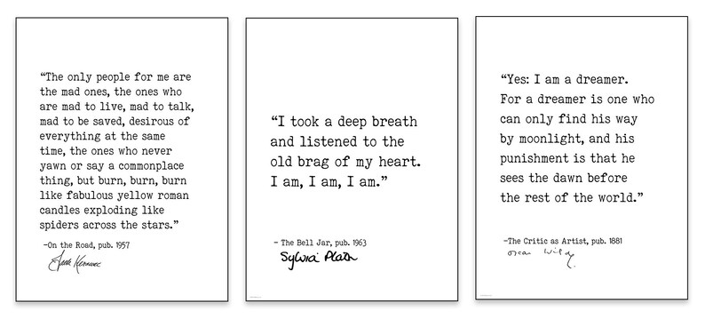 Dreamers Literary Signature Quotes Print Set. Oscar Wilde, Jack Kerouac ...