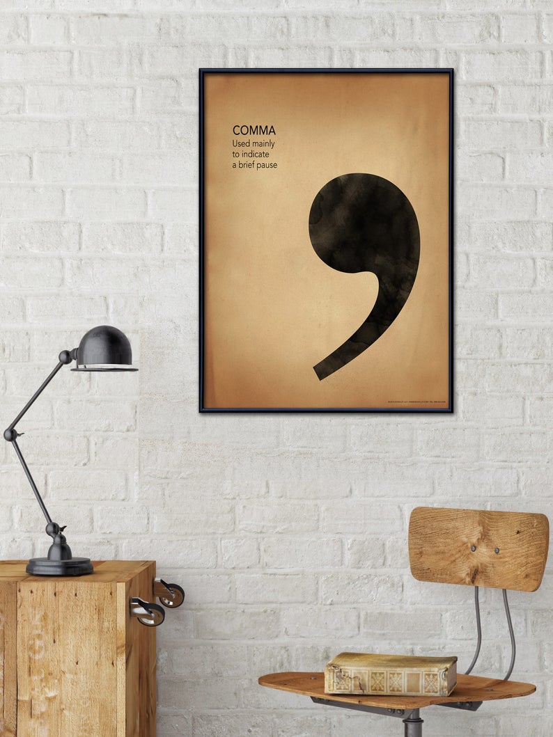 Comma Writing Punctuation and Grammar Art Print. Fine Art | Etsy
