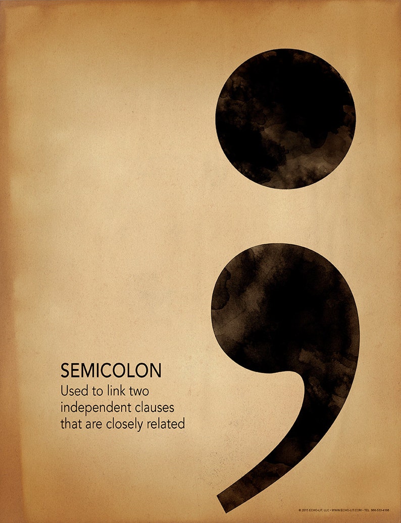 Semicolon Writing Punctuation and Grammar Art Print. Fine - Etsy