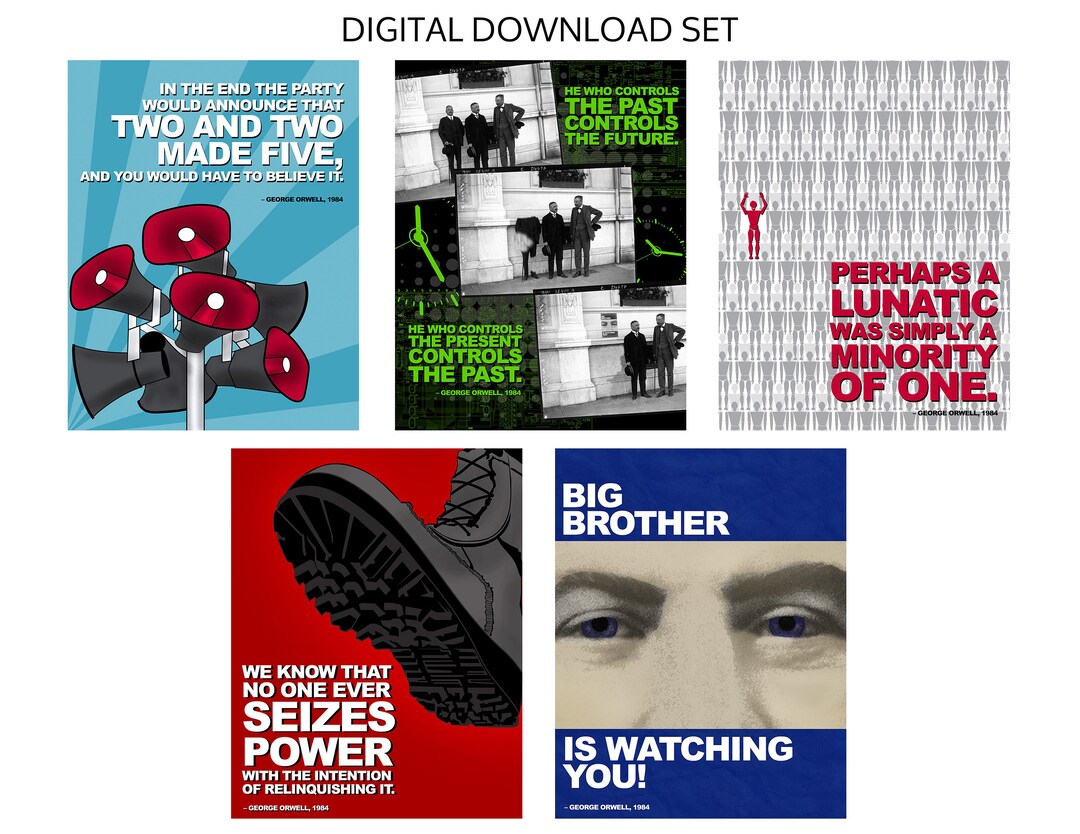 1984 George Orwell Literary Quote Five Poster DIGITAL DOWNLOAD Bundle ...