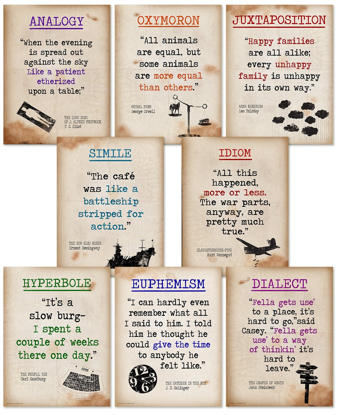 Literary Terms II Quote Poster Set of Eight Classroom Educational Art ...