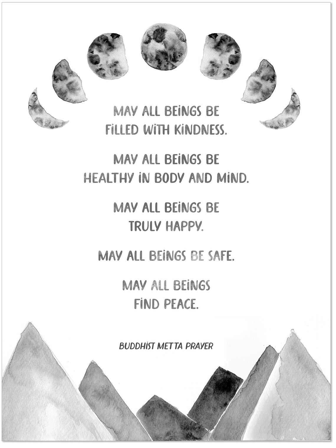 Buddhist Metta Prayer. Watercolor Inspirational Motivational - Etsy