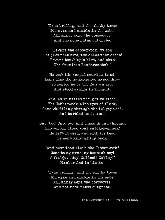 Jabberwocky Lewis Carroll Jabberwocky Poems By Lewis Carroll By