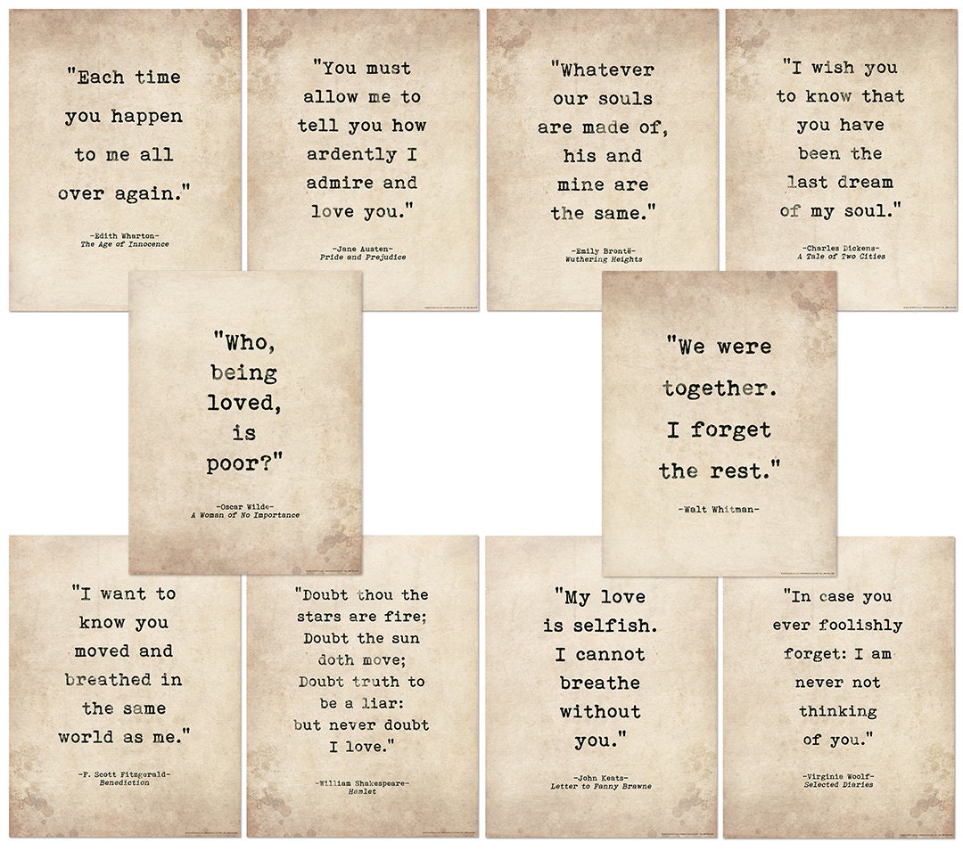 Romantic Literary Quote Art Print Bundle. Featuring Wharton, Austen ...