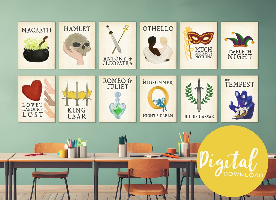 Shakespeare Gallery Wall English Lit Classroom and Library Digital ...