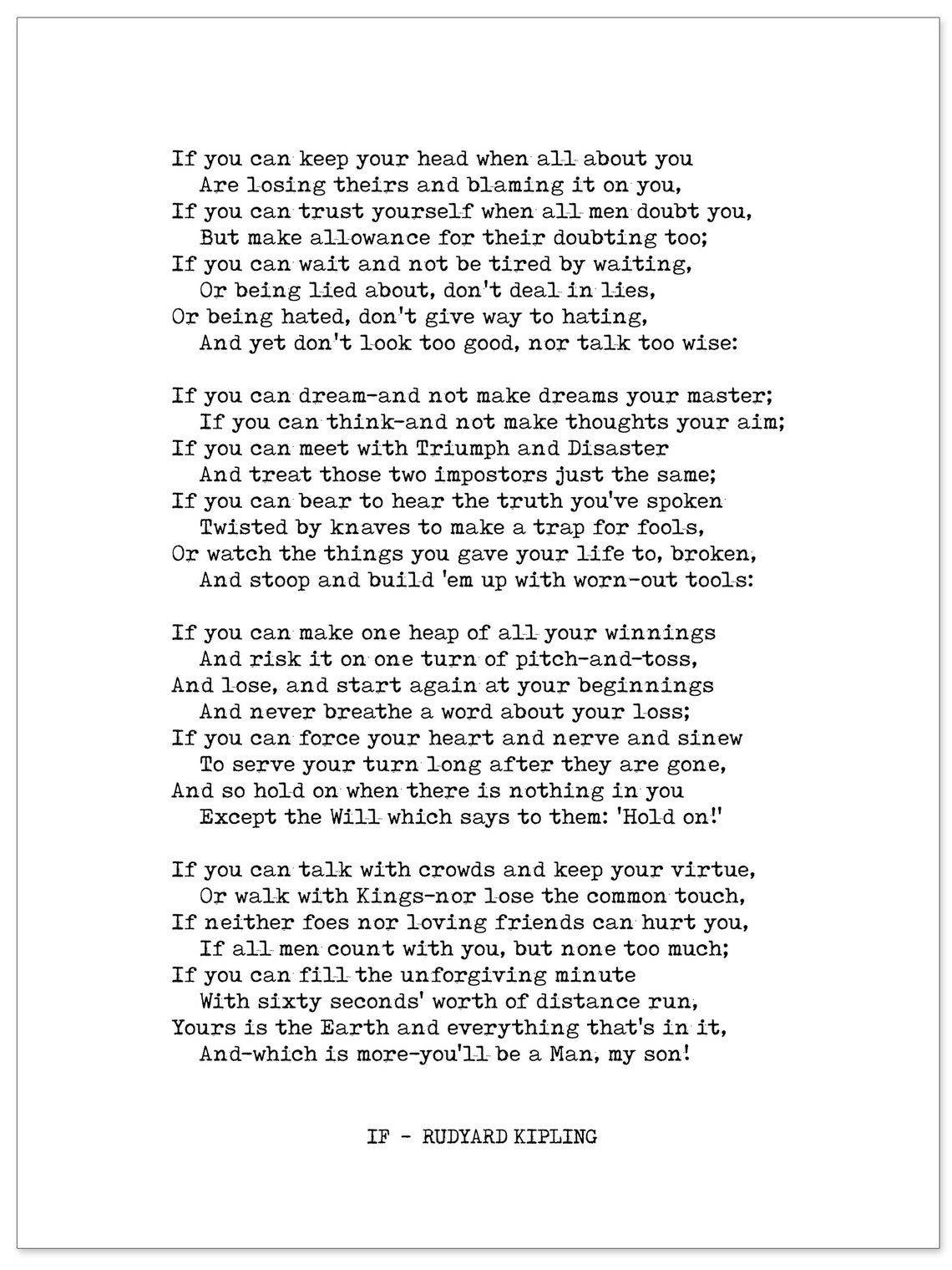 Rudyard Kupling If Quote Print. Fine Art Paper, Laminated, or Framed ...