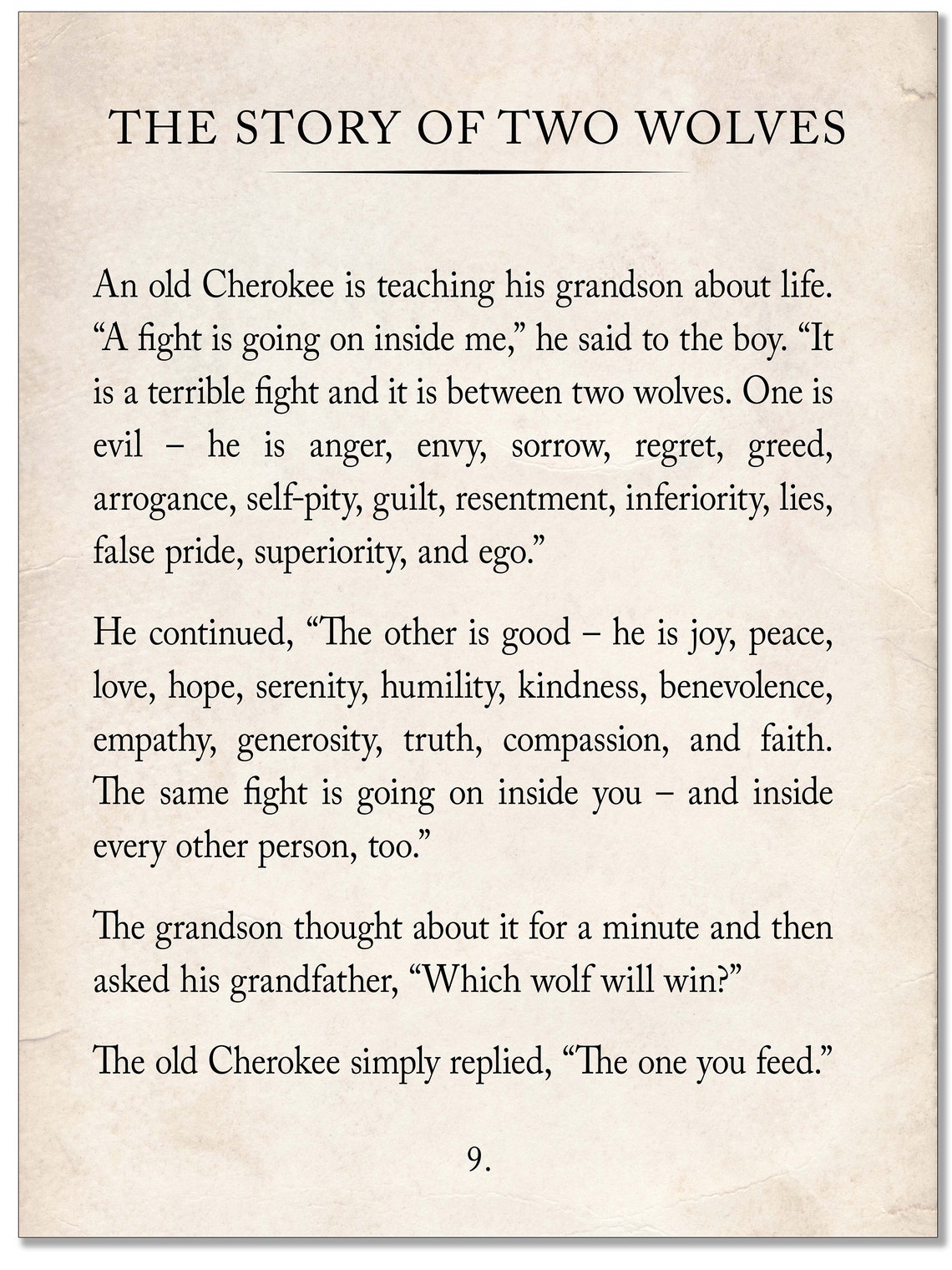 The Story of Two Wolves Vintage Book Page Literary Quote Art Print for ...