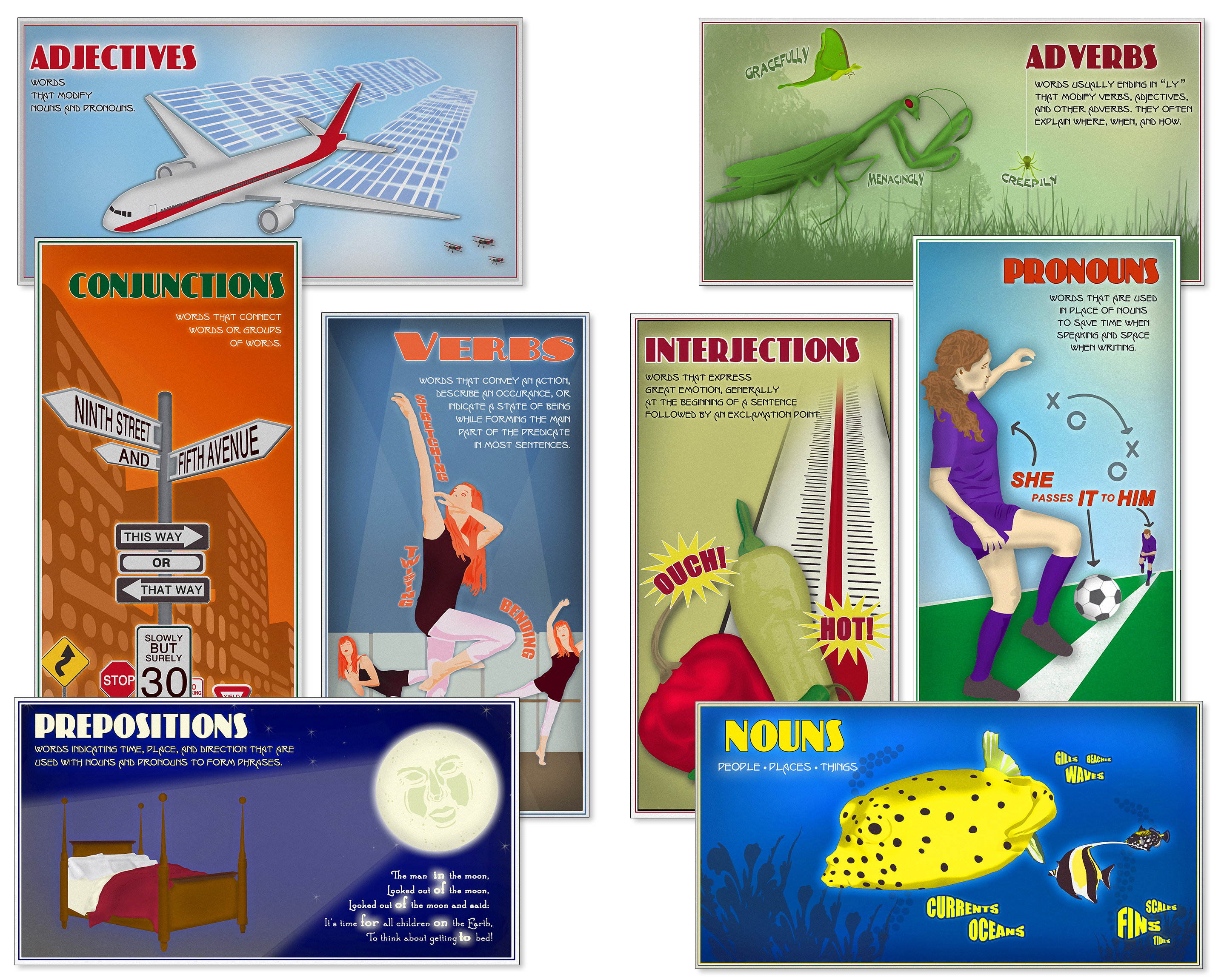 Parts of Speech Grammar Poster Set. Discount Classroom Bundle | Etsy