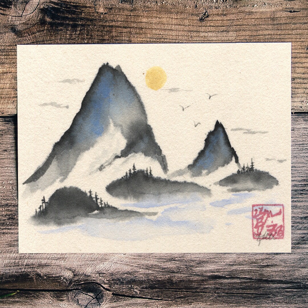 Original Mountain View Sumi-e Painting: Original Chinese Brush Ink ...