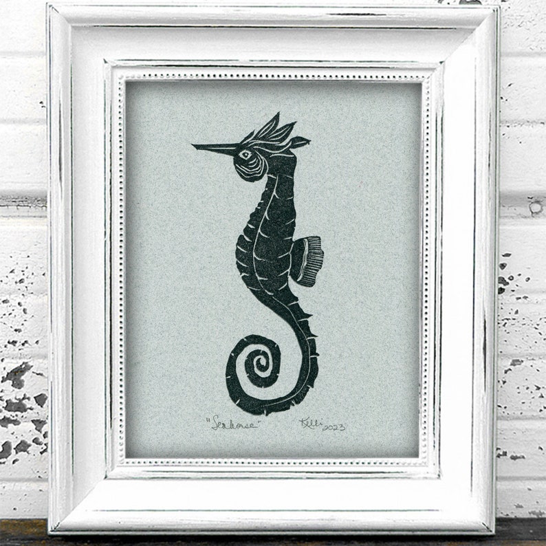 Seahorse Block Print: Fish Aquatic Marine Animal Linocut Art - Etsy