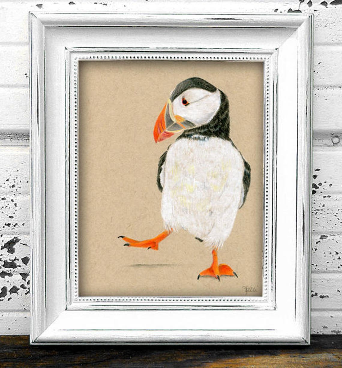 Puffin Dance Original Colored Pencil Drawing Illustration Atlantic Sea ...