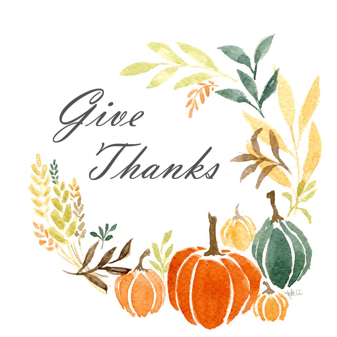 Thanksgiving Watercolor Greeting Card Printed Holiday Card Botanical ...