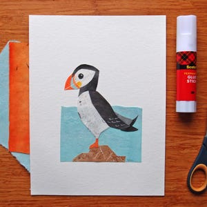 Atlantic Puffin Printed Greeting Card Mixed Media Collage Birds of ...