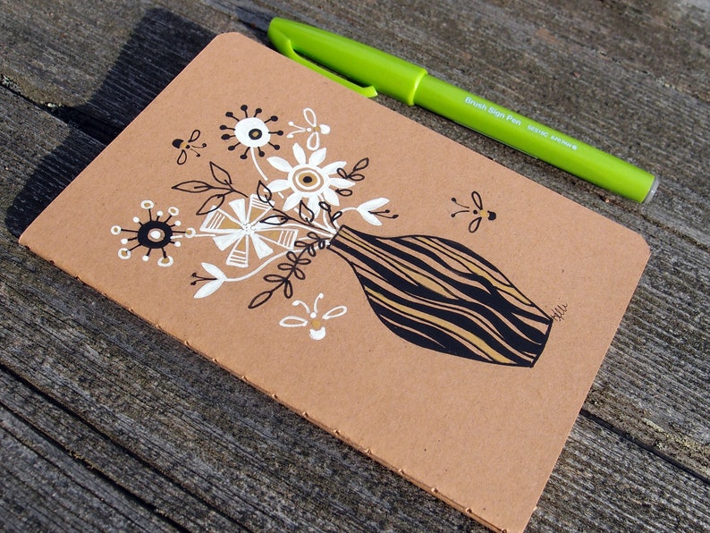 Retro Flower Bouquet Painted Notebook Back to School Field - Etsy