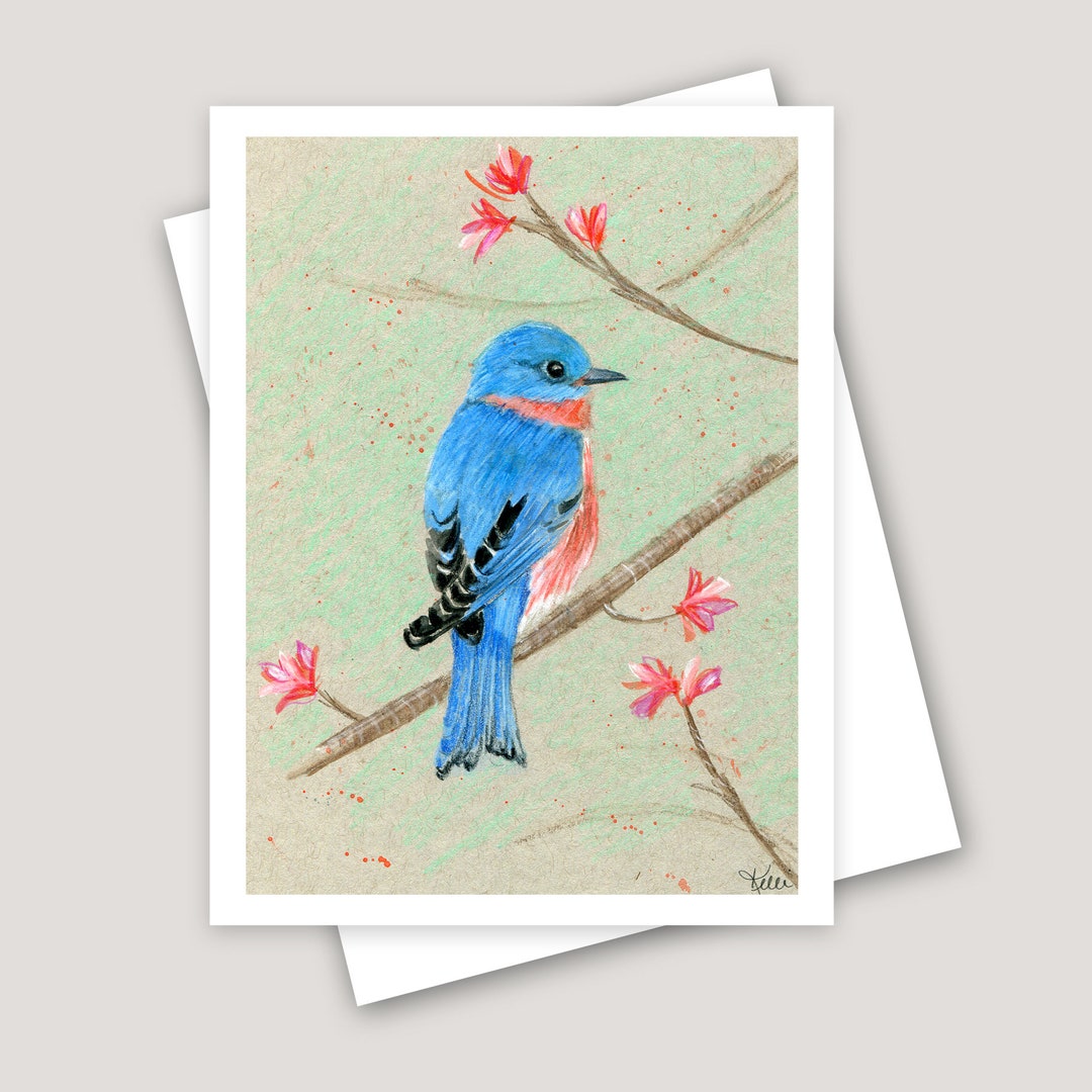 Bluebird Greeting Card - Printed Blank Card - Floral Botanical Bird ...