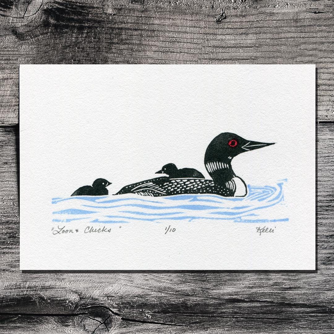Loon & Chicks Limited Edition Block Print: Linocut Bird Art - Etsy