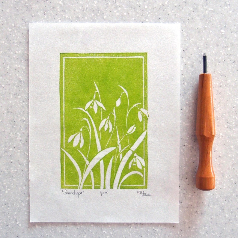 Snowdrops Limited Edition Block Print Galanthus Botanical Flower Floral ...