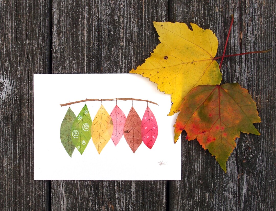 Fall Leaves Original Mixed Media Paper Collage Autumn Bohemian Abstract ...