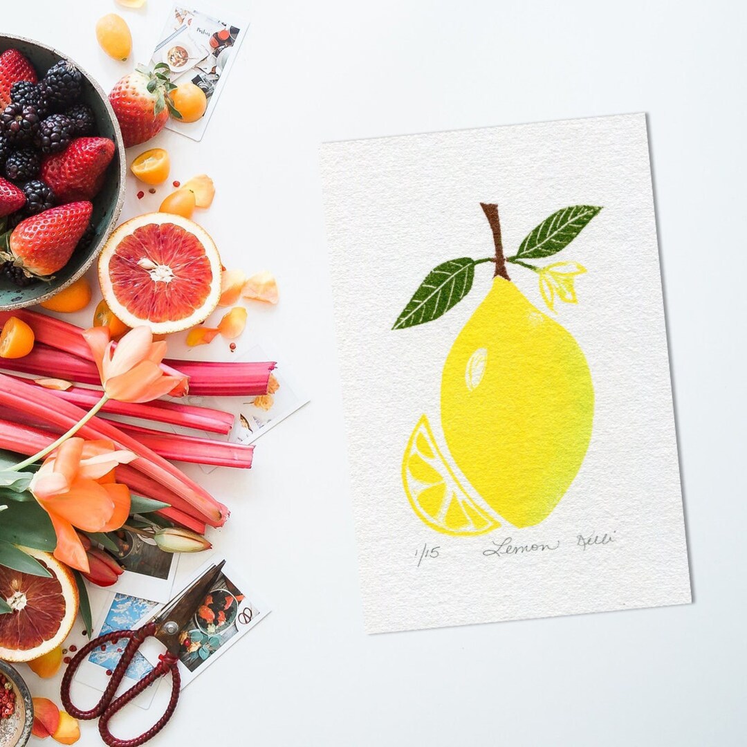Lemon Citrus Fruit Limited Edition Block Print: Kitchen Botanical ...