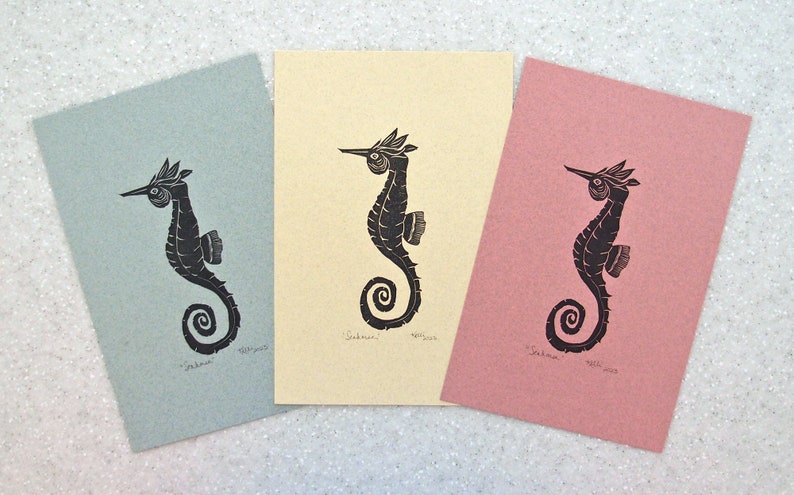Seahorse Block Print: Fish Aquatic Marine Animal Linocut Art - Etsy